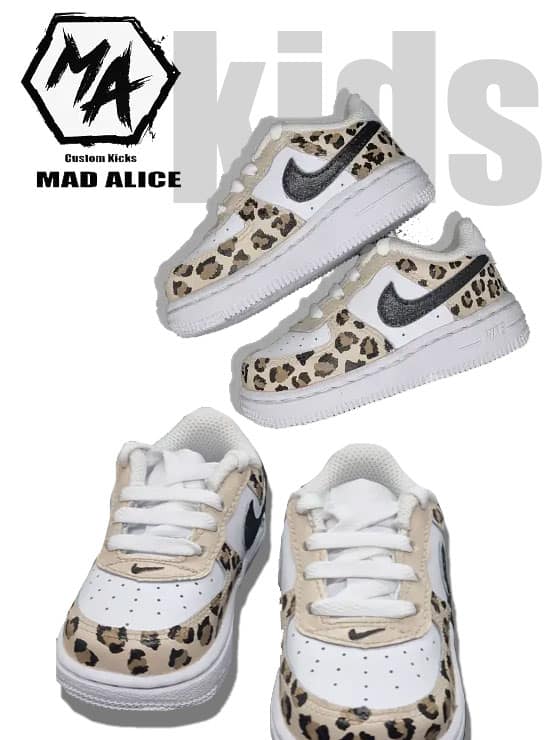 Kids Leopard print AF1's - MAD ALICE CUSTOM KICKS