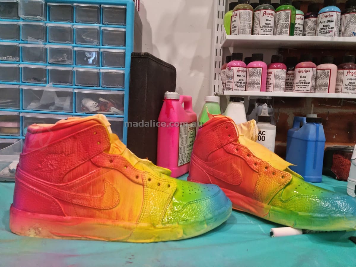 Rainbow custom painted Jordan 1 shoes - MAD ALICE CUSTOM KICKS